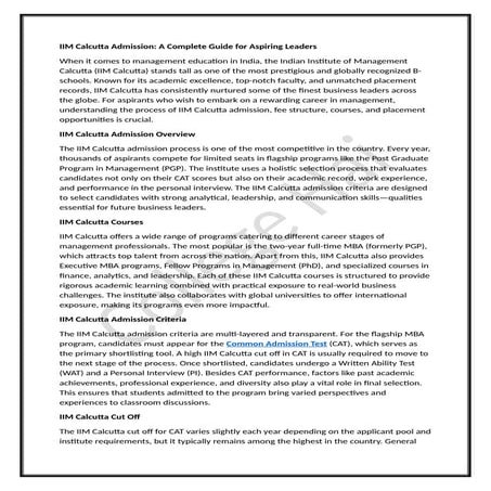 IIM Calcutta Admission 2025 – Eligibility, Process & Criteria | DOCX