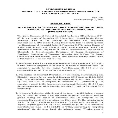 IIP Index of Industrial Production for December 2013 | PDF