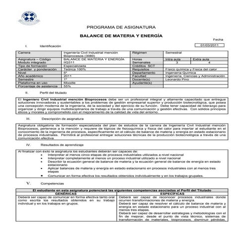 balance de materia y energia | PDF