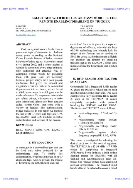 Iirdem Smart Gun With Rfid Gps And Gsm Modules For Remote Enabling Disabling Of Trigger Pdf