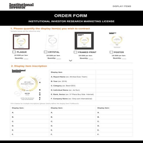 Institutional Investor Display Order Form | PDF