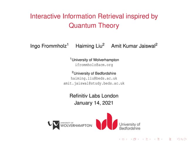 Interactive Information Retrieval Inspired By Quantum Theory Ppt