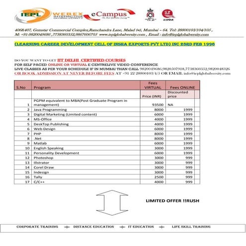 Iit certified it courses first time in india | PDF