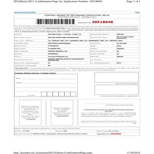 Hall ticket | PDF