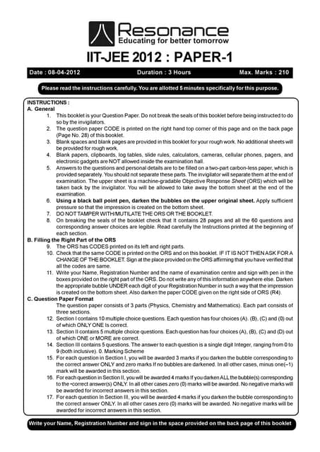 Jee 2009 Paper 1 jee-2009-paper-1
