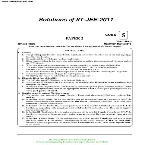 IIT JEE 2011 Solved Paper by Prabhat Gaurav | PDF | Chemistry | Science