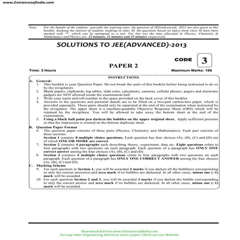 IIT JEE 2013 Solved Paper by Prabhat Gaurav | PDF