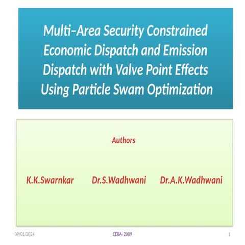 Multiarea Security Constrained Economic Dispatch Ppt Free Download