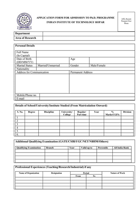 Application form jrf fclab | PDF