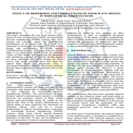 Available online at [www.ijeete.com]EFFECT OF DISPERSION AND FIBER LENGTH ON FOUR WAVE MIXING IN ...