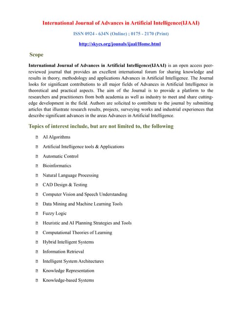 International Journal of Advances in Artificial Intelligence (IJAAI) | PDF