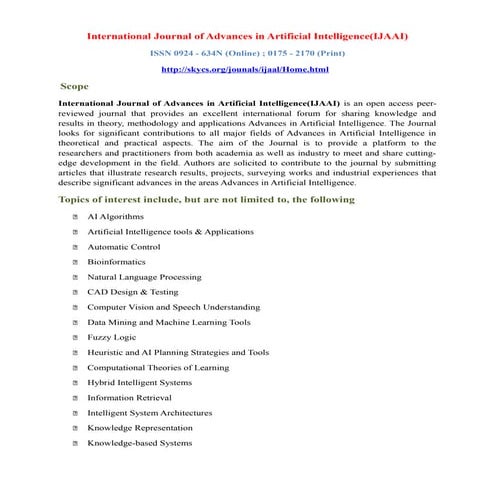 International Journal of Advances in Artificial Intelligence(IJAAI) | PDF