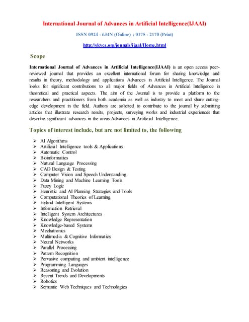 International Journal of Advances in Artificial Intelligence(IJAAI) | PDF