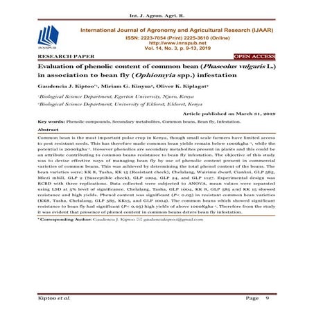 Evaluation of phenolic content of common bean (Phaseolus vulgaris L.) in association to bean fly ...