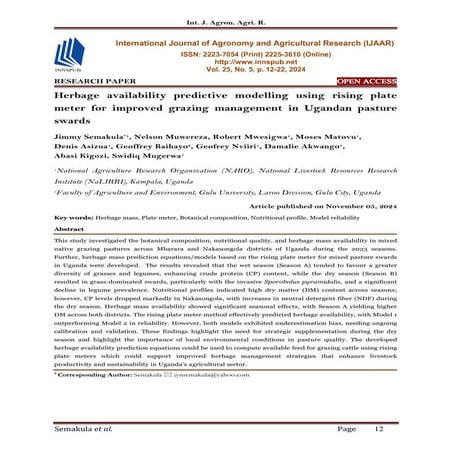 Herbage availability predictive modelling using rising plate meter for ...