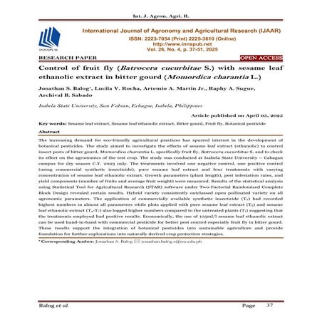 Control of fruit fly (Batrocera cucurbitae S.) with sesame leaf ...