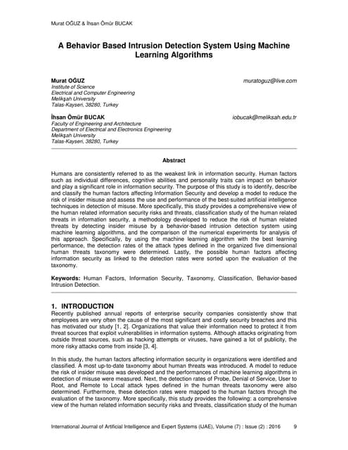 A Behavior Based Intrusion Detection System Using Machine Learning 0587