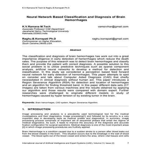 Neural Network Based Classification and Diagnosis of Brain Hemorrhages | PDF