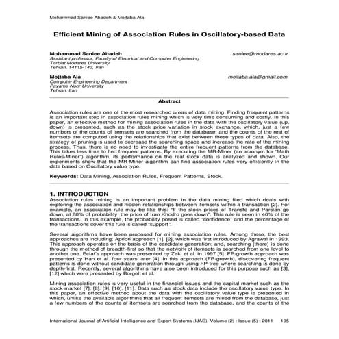 Efficient Mining Of Association Rules In Oscillatory Based Data Pdf