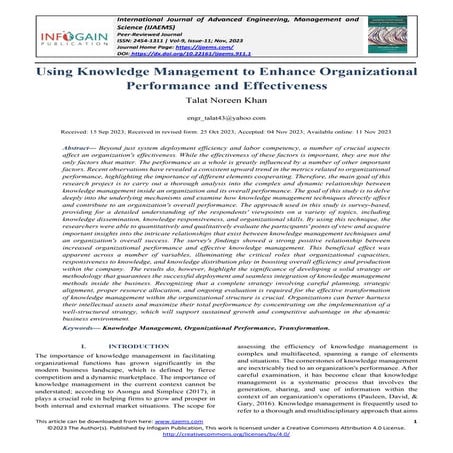 Using Knowledge Management to Enhance Organizational Performance and ...