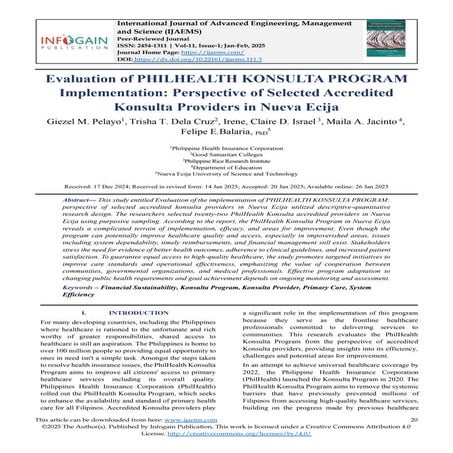 Evaluation of PHILHEALTH KONSULTA PROGRAM Implementation: Perspective ...