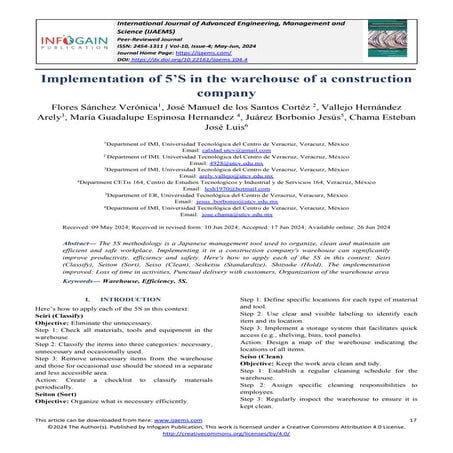 Implementation of 5’S in the warehouse of a construction company | PDF