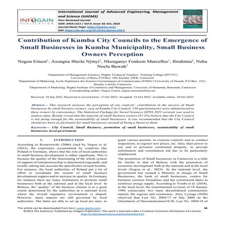 Contribution of Kumba City Councils to the Emergence of Small ...