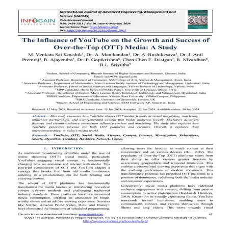 The Influence of YouTube on the Growth and Success of Over-the-Top (OTT) Media: A Study | PDF