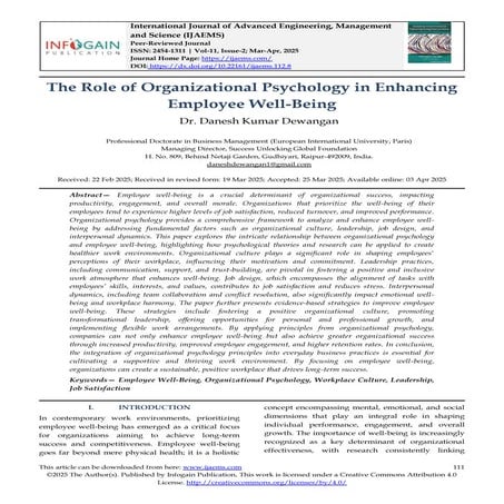 The Role of Organizational Psychology in Enhancing Employee Well-Being ...