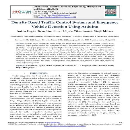 Density Based Traffic Control System and Emergency Vehicle Detection Using Arduino | PDF
