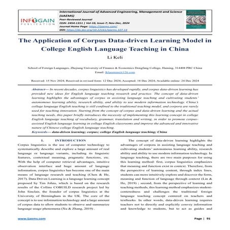 The Application of Corpus Data-driven Learning Model in College English Language Teaching in ...