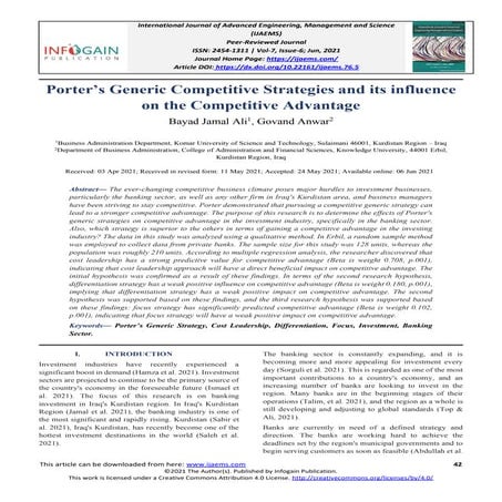 Porter’s Generic Competitive Strategies and its influence on the ...
