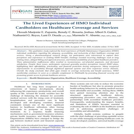 The Lived Experiences of HMO Individual Cardholders on Healthcare ...