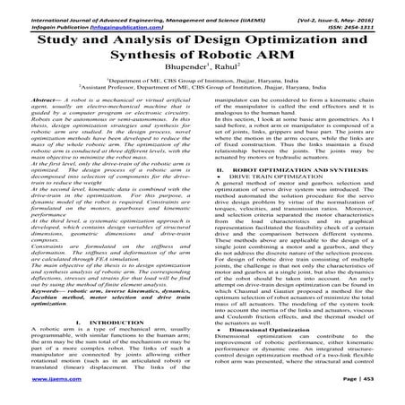Study and Analysis of Design Optimization and Synthesis of Robotic ARM ...