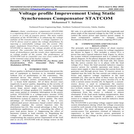Voltage Profile Improvement Using Static Synchronous Compensator Statcom Pdf 1341
