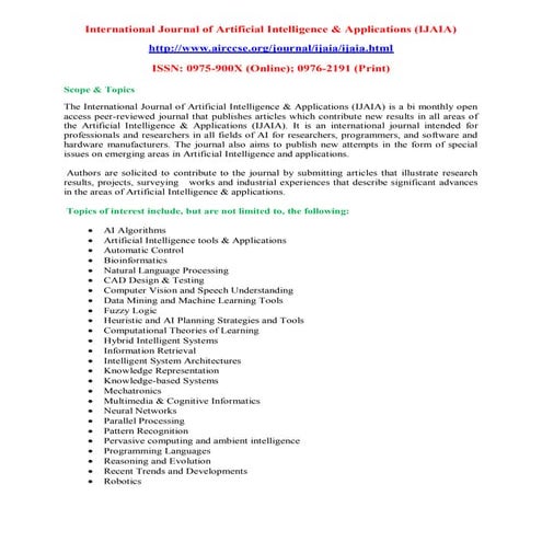 International Journal of Artificial Intelligence & Applications (IJAIA ...