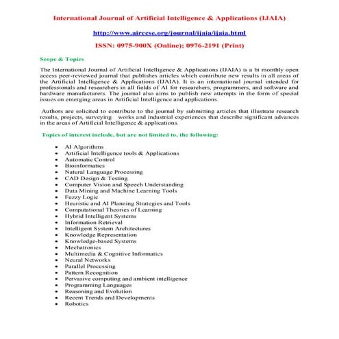 International Journal of Artificial Intelligence & Applications (IJAIA ...