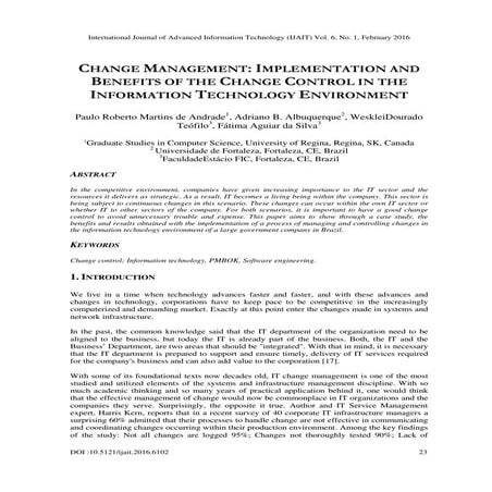 CHANGE MANAGEMENT: IMPLEMENTATION AND BENEFITS OF THE CHANGE CONTROL IN ...