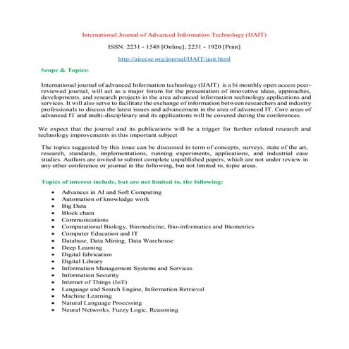 International Journal of Advanced Information Technology (IJAIT) | PDF