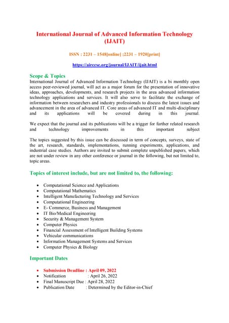 International Journal of Advanced Information Technology (IJAIT) | PDF