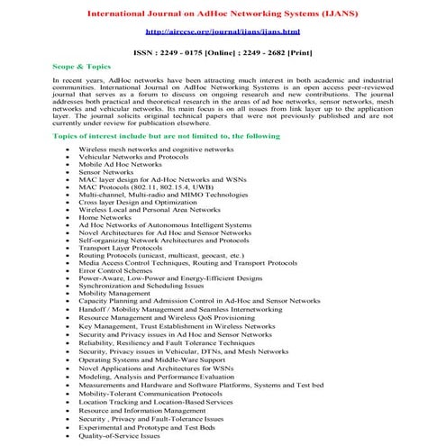 CFP - International Journal on AdHoc Networking Systems (IJANS) | PDF