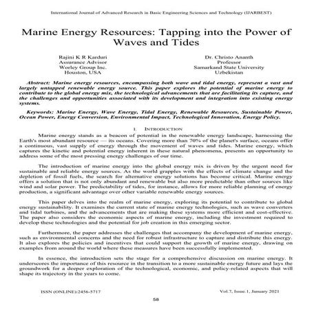 Marine Energy Resources: Tapping into the Power of Waves and Tides | PDF