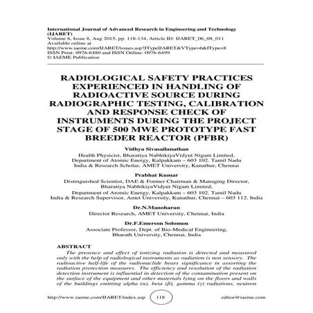 RADIOLOGICAL SAFETY PRACTICES EXPERIENCED IN HANDLING OF RADIOACTIVE ...