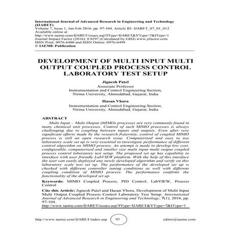 DESIGN, IMPLEMENTATION, AND REAL-TIME SIMULATION OF A CONTROLLER-BASED DECOUPLED CSTR MIMO ...