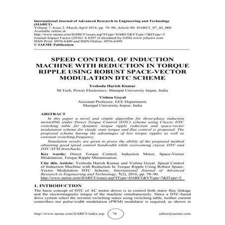 Speed Control Of Induction Machine With Reduction In Torque Ripple