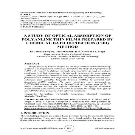 A STUDY OF OPTICAL ABSORPTION OF POLYANLINE THIN FILMS PREPARED BY ...