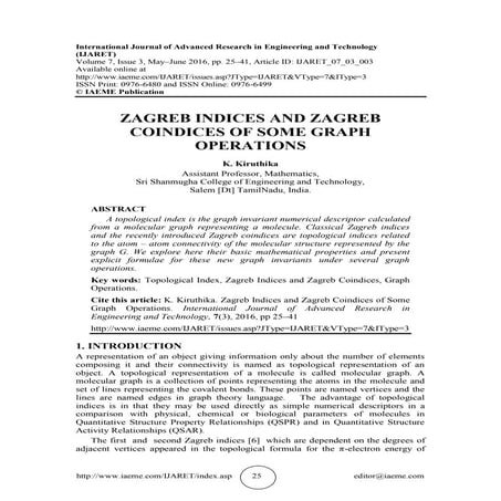 ZAGREB INDICES AND ZAGREB COINDICES OF SOME GRAPH OPERATIONS | PDF