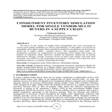 CONSIGNMENT INVENTORY SIMULATION MODEL FOR SINGLE VENDOR-MULTI BUYERS ...
