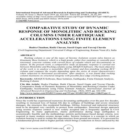 COMPARATIVE STUDY OF DYNAMIC RESPONSE OF MONOLITHIC AND ROCKING COLUMNS UNDER EARTHQUAKE ...