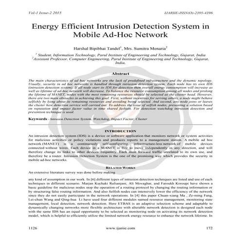 Energy Efficinet Intrusion Detection System in mobile ad-hoc networks | PDF